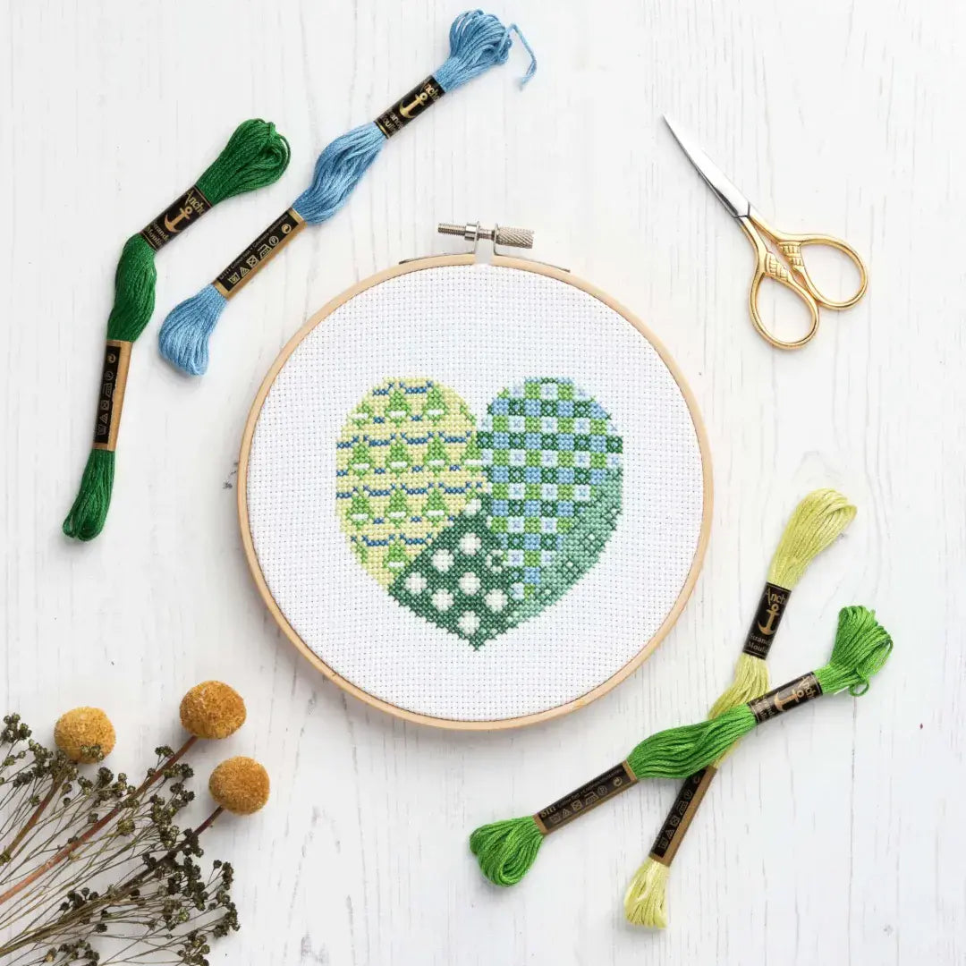Anchor Counted Cross Stitch Kit - Patchwork Hearts Green ...