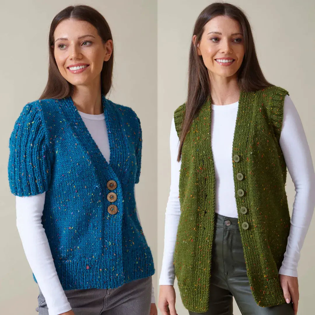 King Cole Chunky Tweed Capped Sleeve Cardigan & Waistcoat Pattern 6269 ...