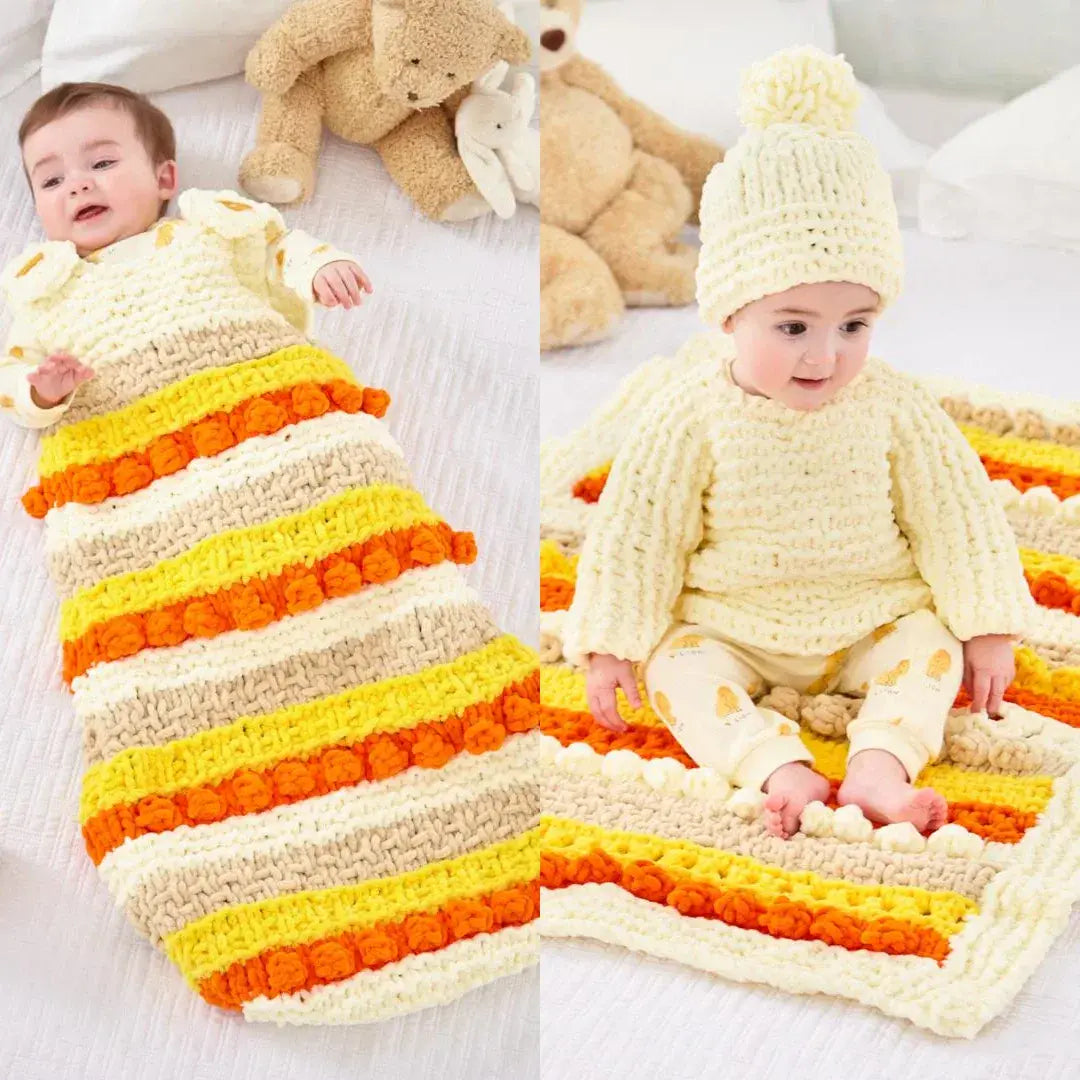 King Cole Toastie Super Chunky Sweater Hat & Sleep Bag Pattern 6229 ...